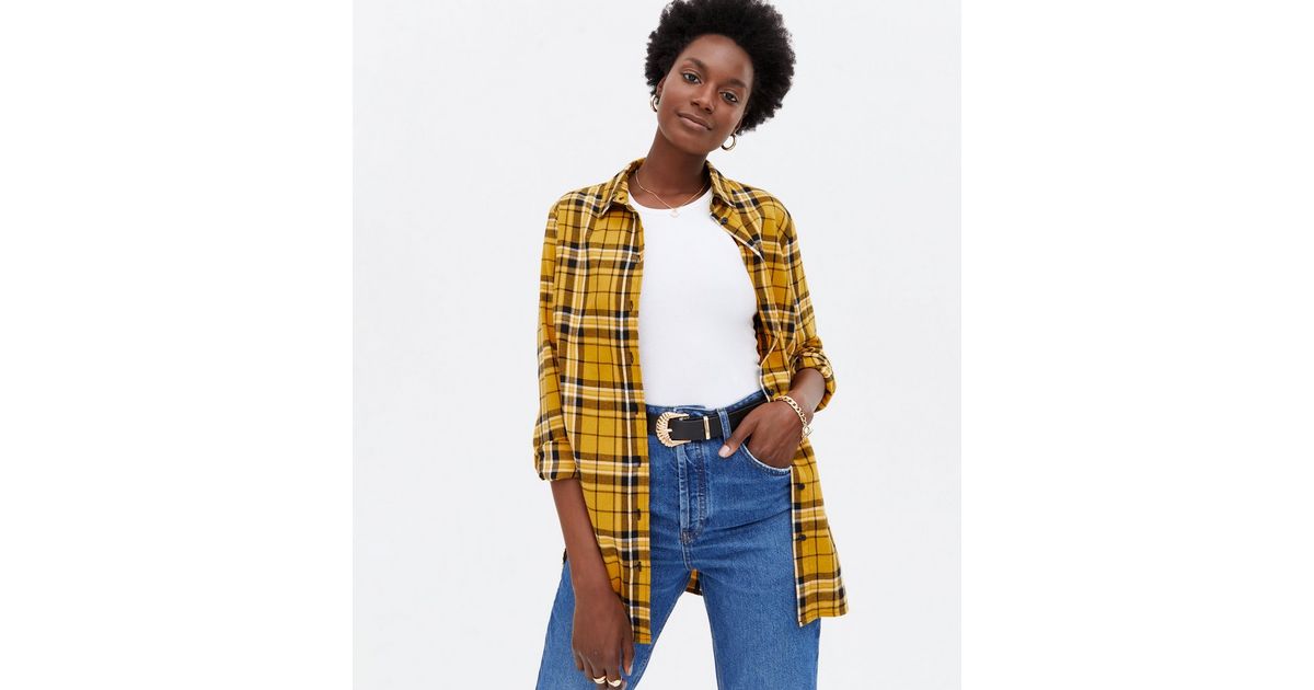 Yellow Check Long Shirt | New Look