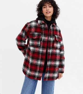 Red Check Brushed Shacket | New Look