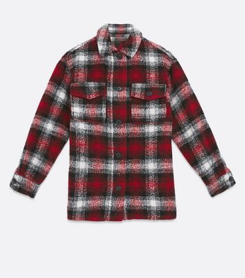 Red Check Brushed Shacket | New Look