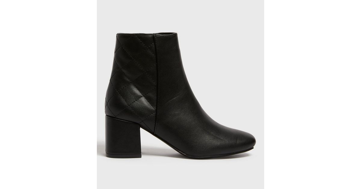 Black Quilted Block Heel Ankle Boots | New Look