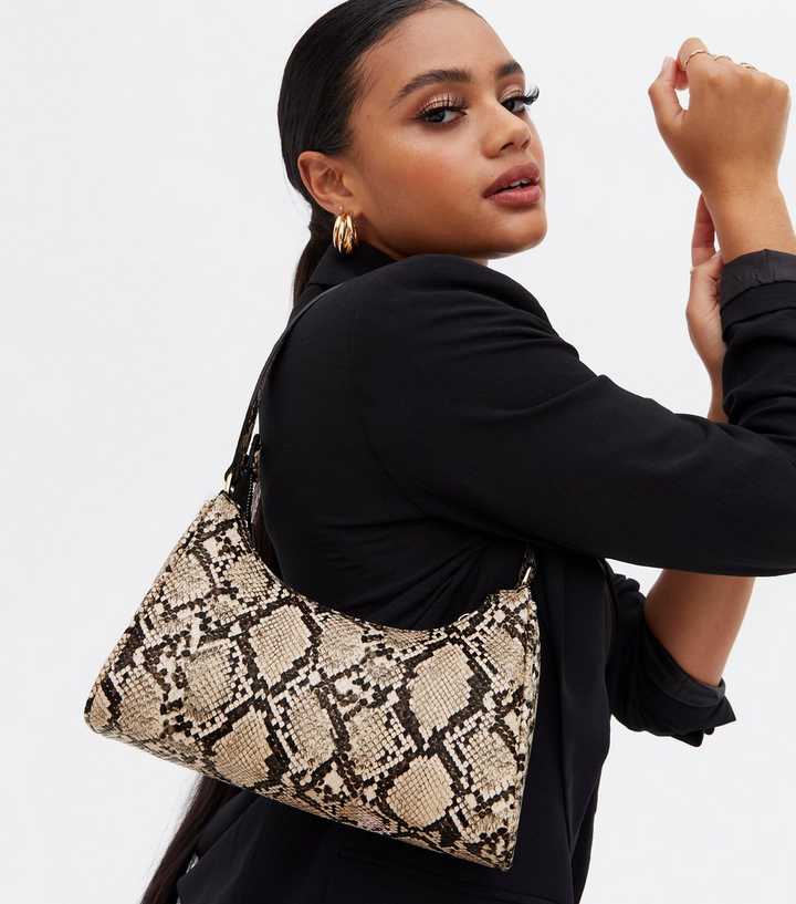 Monki Ebbis Faux Snake Shoulder Bag In Green