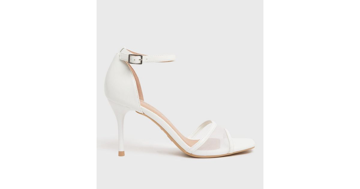 White Mesh Strap Stiletto Heel Sandals | New Look