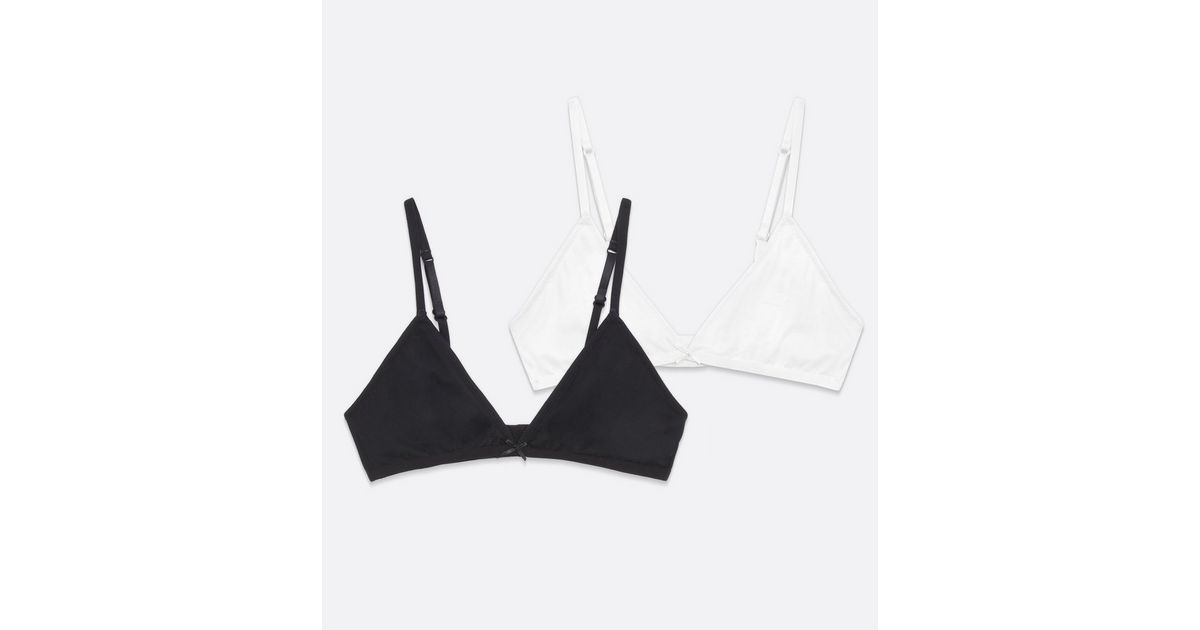 Girls 2 Pack Black and White Triangle Bralettes | New Look