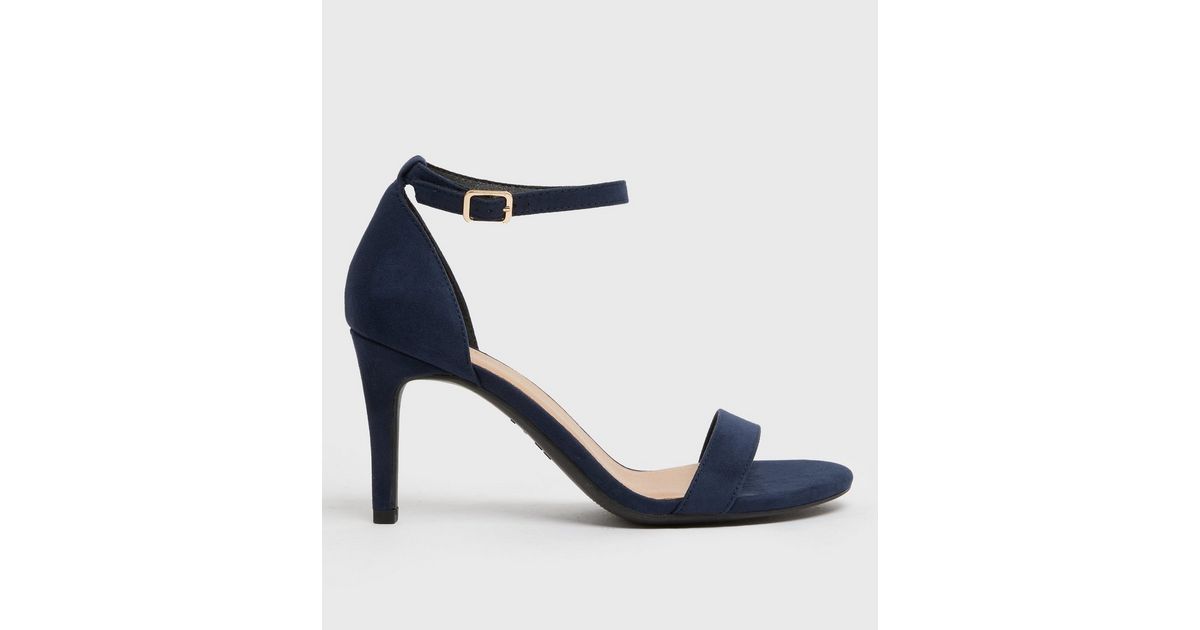 Wide Fit Navy Suedette Stiletto Heel Sandals | New Look