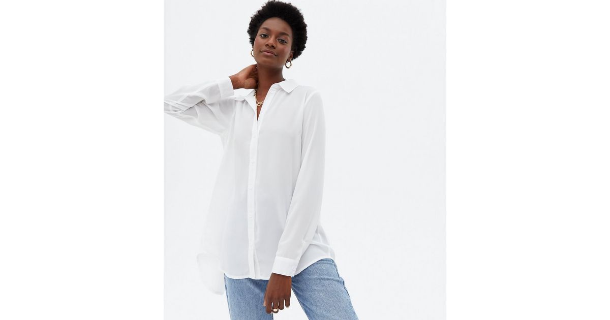 Off White Split Back Long Shirt | New Look