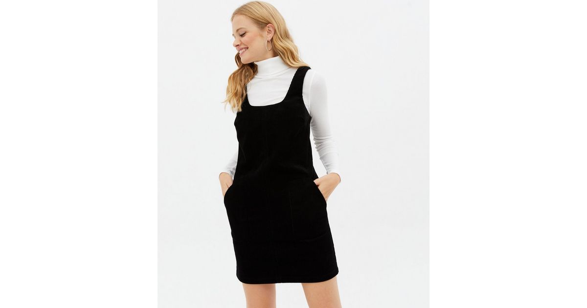 Black Cord Pinafore Dress | New Look