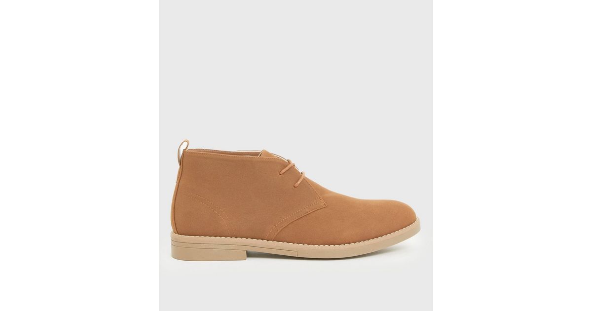 Tan Suedette Round Toe Lace Up Desert Boots | New Look