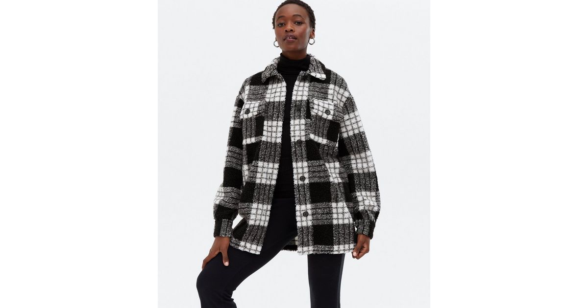 Tall Black Check Teddy Shacket | New Look