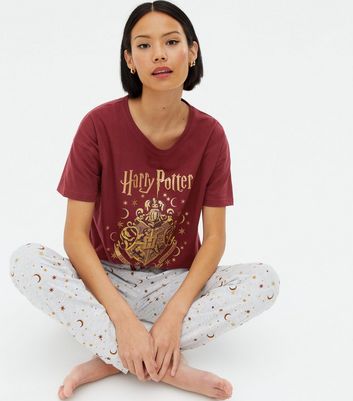 Red Harry Potter Jogger Pyjama Set with Hogwarts Crest New Look