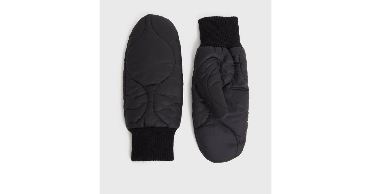 Black Quilted Padded Mittens | New Look