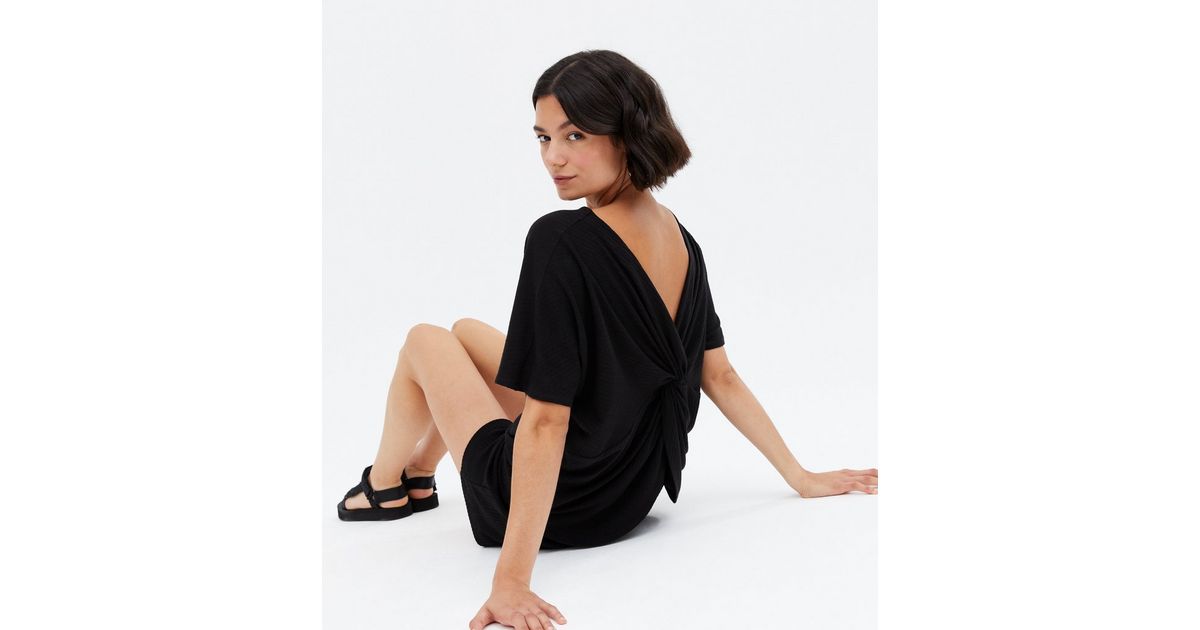 Black Ribbed Twist Back Oversized Top | New Look