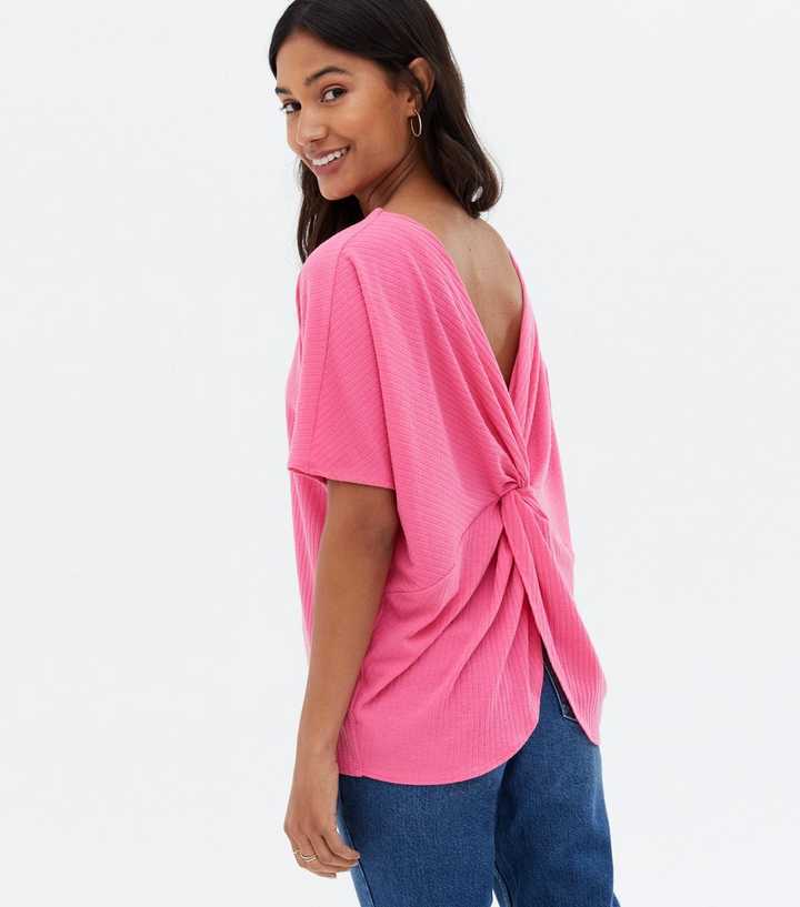 Pink Ribbed Twist Back Oversized Top | New Look