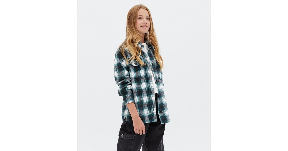 Girls Green Check Pocket Front Shacket | New Look