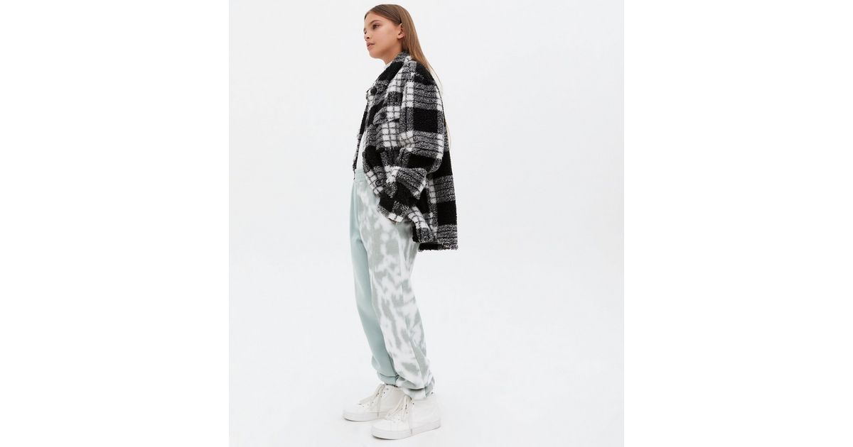 Girls Black Check Teddy Shacket | New Look