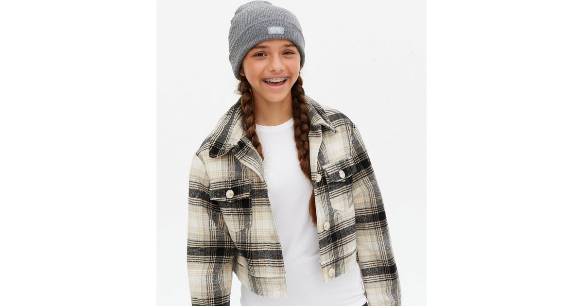Girls Grey Ribbed Knit Bronx Logo Beanie | New Look
