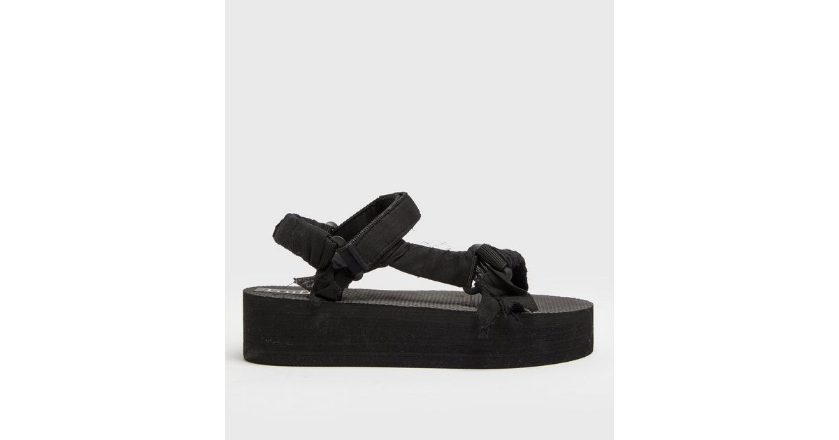 Truffle Collection Black Ruched Strap Flatform Sandals | New Look
