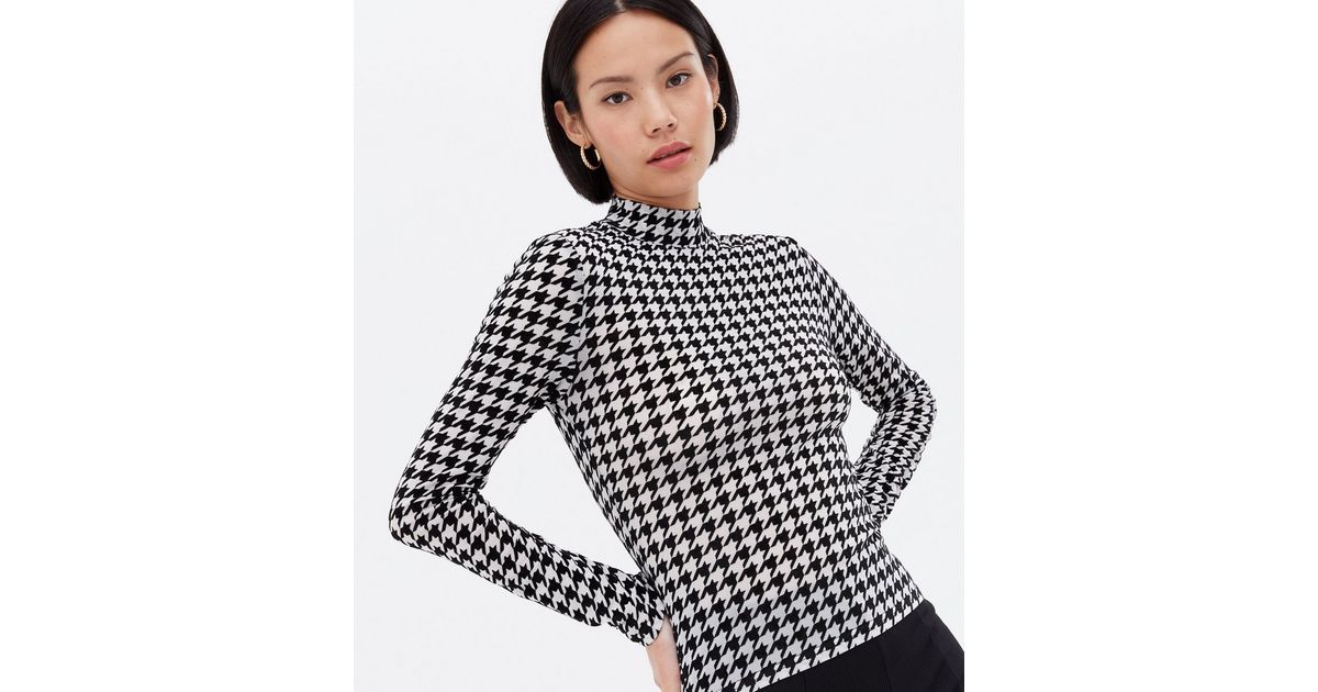White Flocked Dogtooth Mesh High Neck Top | New Look