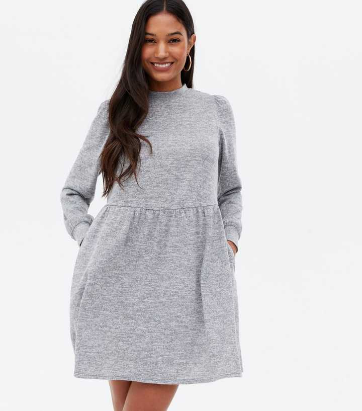 Pale Grey Marl Jersey Mini Oversized Smock Dress | New Look