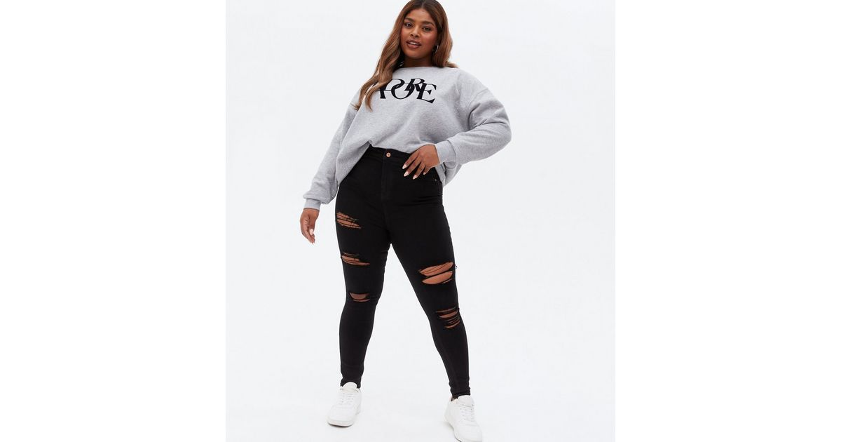 Curves Black Ripped High Rise Ashleigh Skinny Jeans | New Look