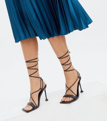 Black Ankle Tie Stiletto Heel Sandals New Look