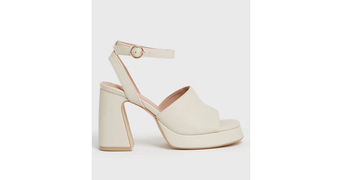 Off White Platform Block Heel Sandals | New Look