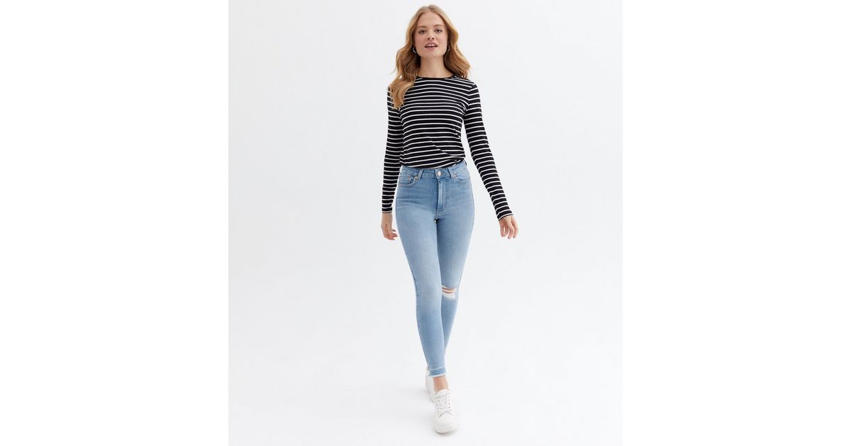 Blue Ripped High Waist Ashleigh Skinny Jeans | New Look