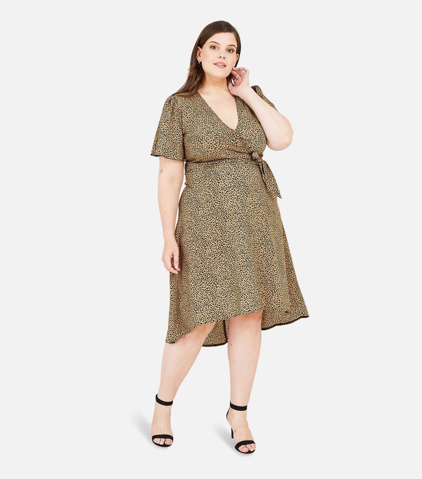 Mela Curves Brown Leopard Print Belted Midi Wrap Dress New Look