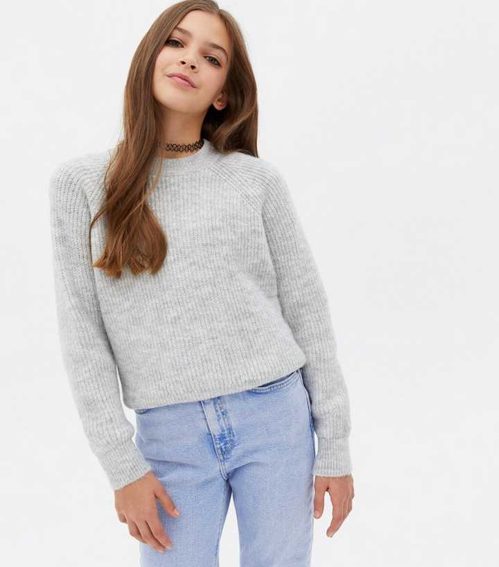 Girls Light Grey Raglan Sleeve Jumper | New Look