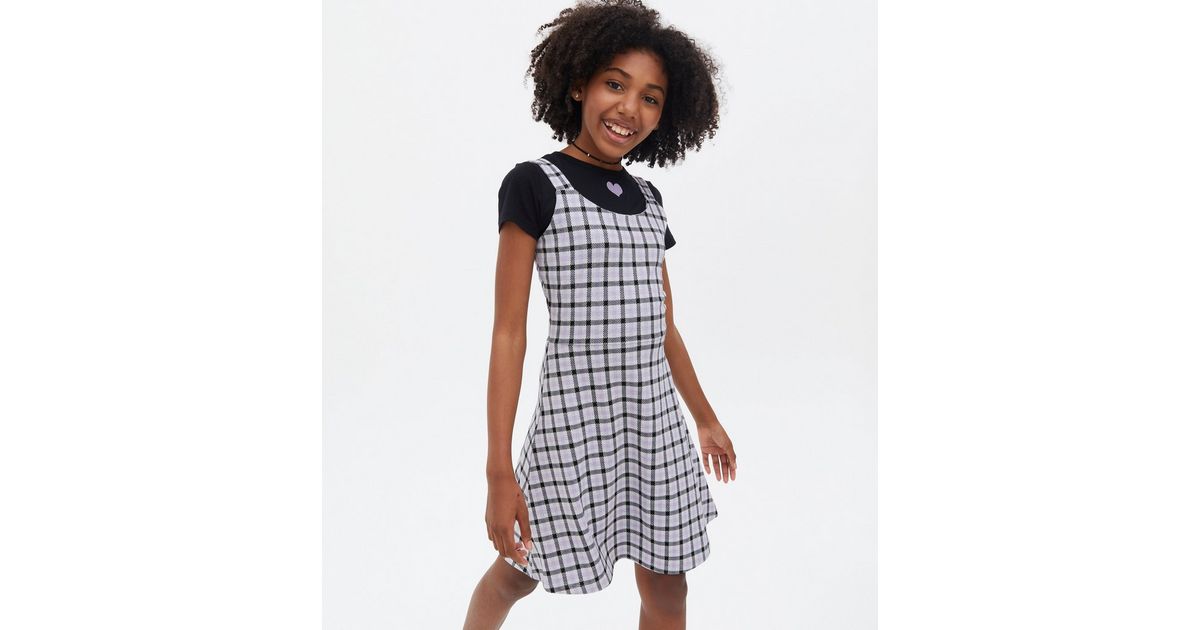 Girls Purple Check 2-in-1 Pinafore Dress | New Look