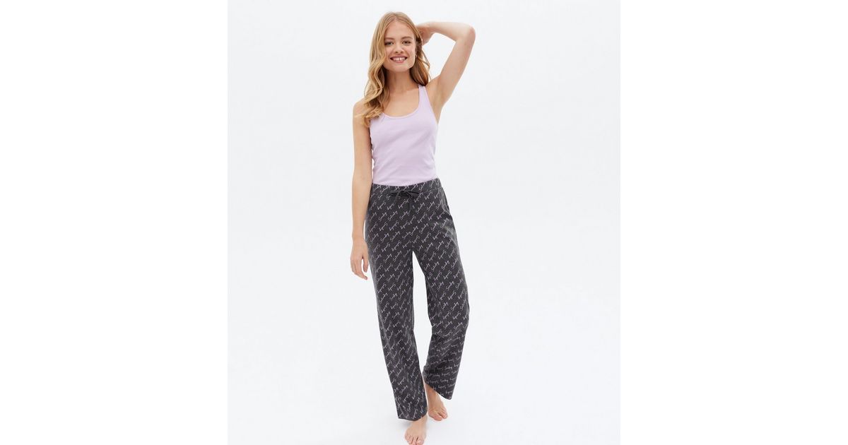 Lilac Trouser Pyjama Set with Saturday Sunday Logo | New Look