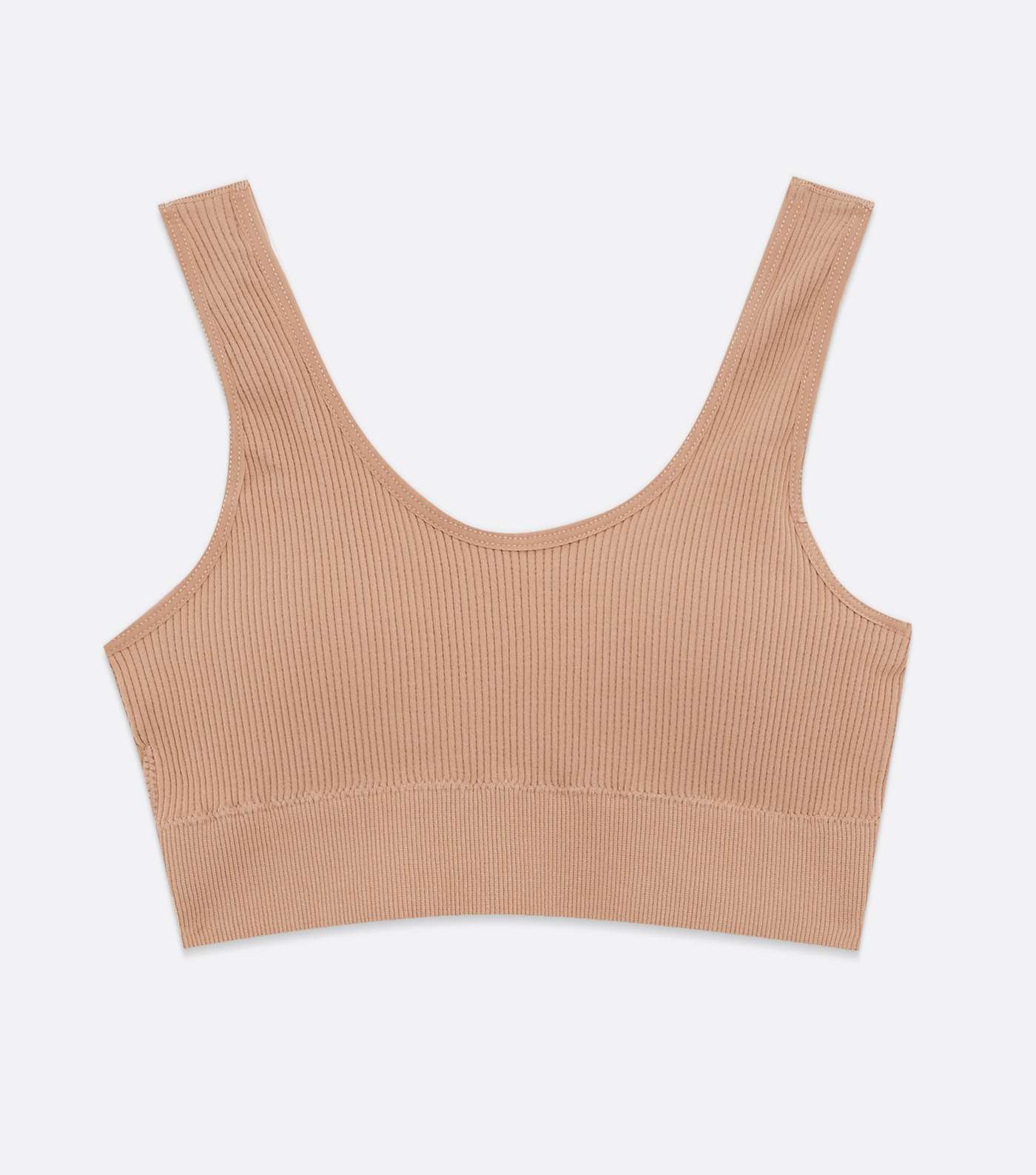 Nude Caramel Ribbed Seamless Crop Top Bra New Look