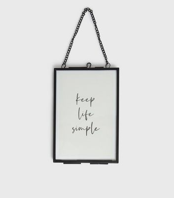 Black Keep Life Simple Hanging Photo Frame | New Look