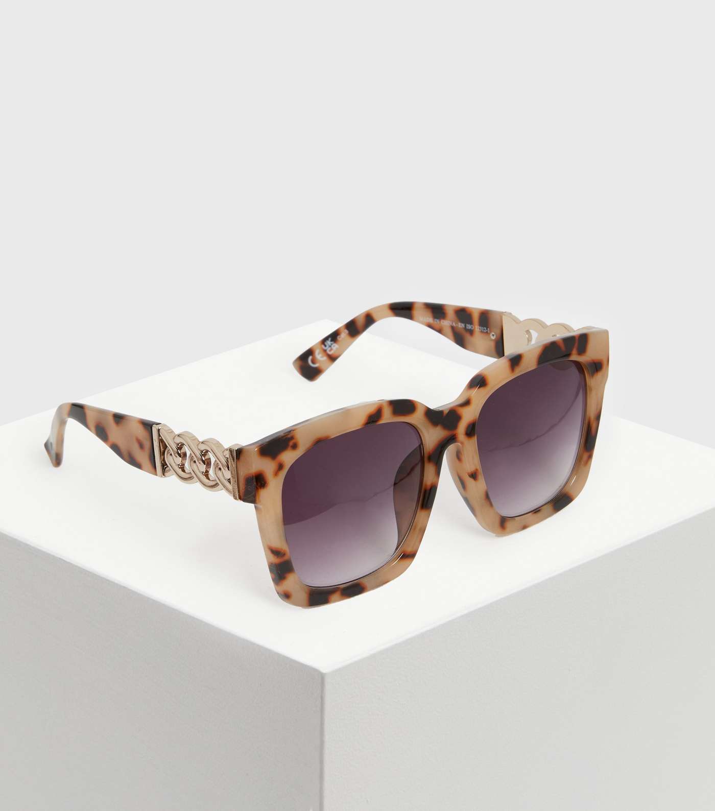 Brown Tortoiseshell Effect Chain Trim Square Sunglasses New Look
