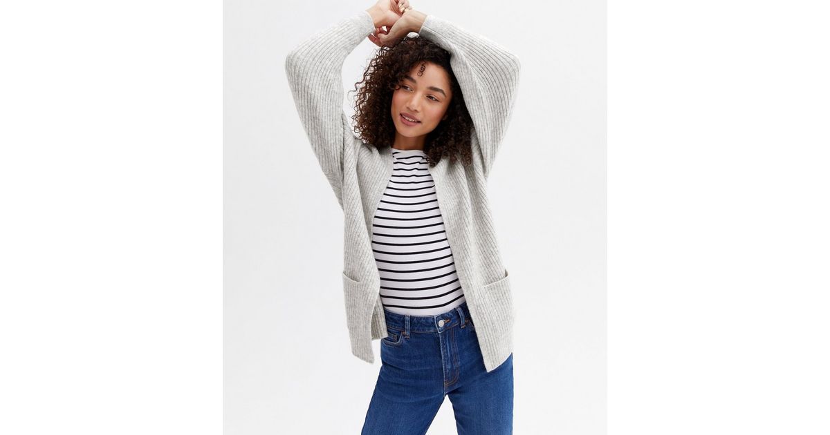 Pale Grey Ribbed Knit Cardigan | New Look
