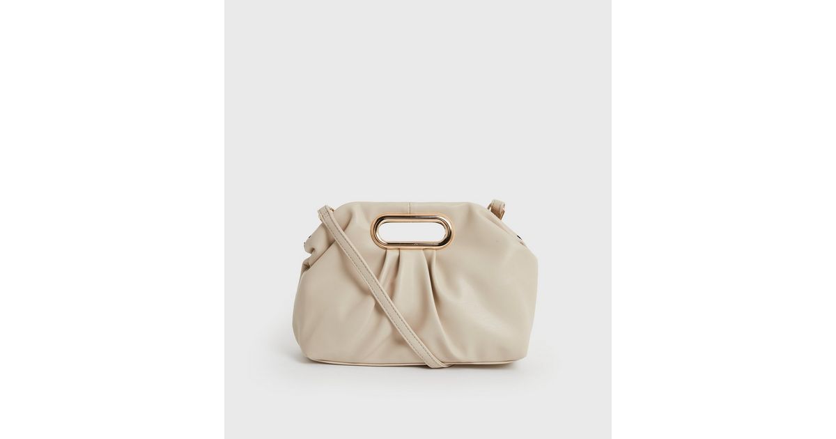 Stone Leather-Look Ruched Clutch Bag | New Look