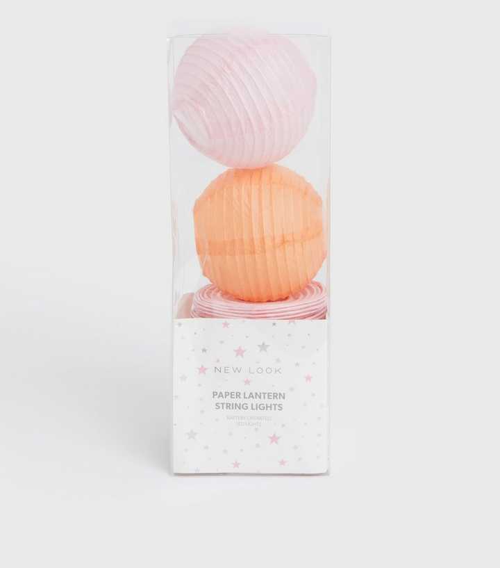 Pink Paper Lantern String Lights 10 Socket Rose Quartz Pink Round