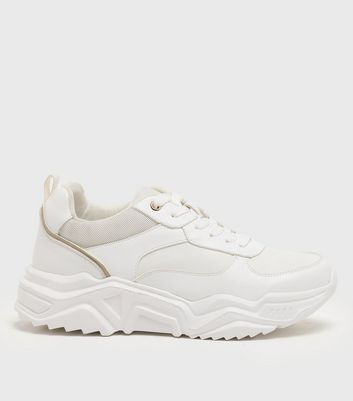 White Leather Look Chunky Trainers New Look