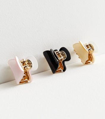 3 Pack Pink Cream and Black Glitter Mini Claw Clips | New Look