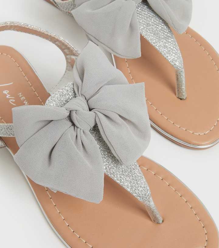 Silver Glitter Bow Flat Sandals Boutique CHLOE Mike Gold Silver