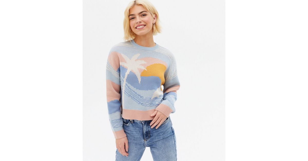 Multicoloured Tropical Crew Neck Jumper | New Look