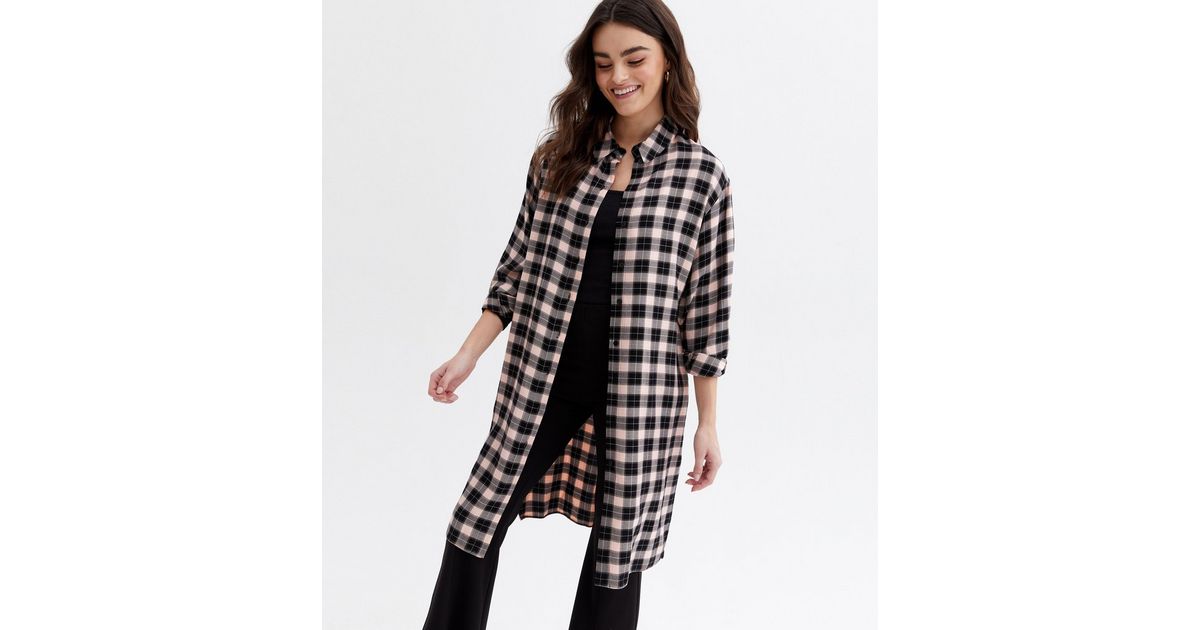 Pink Check Long Oversized Shirt | New Look
