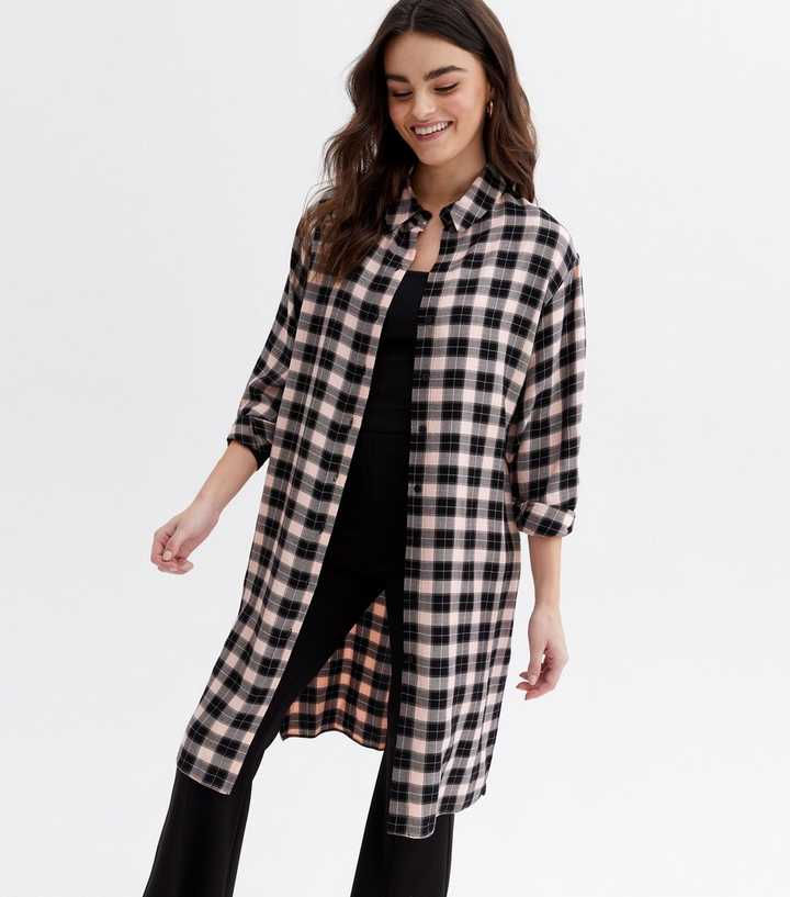 Pink Check Long Oversized Shirt | New Look