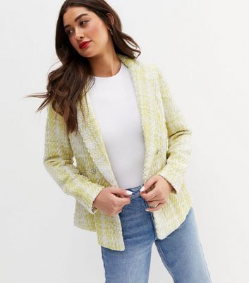 Green Check Bouclé Blazer | New Look