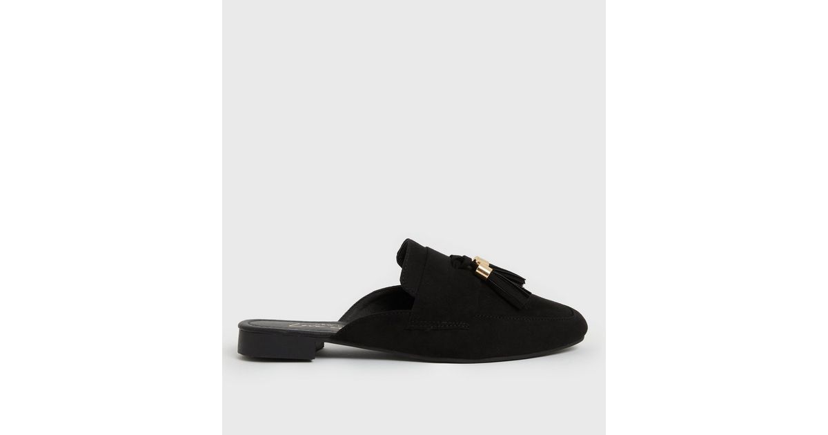 Black Suedette Tassel Mules | New Look