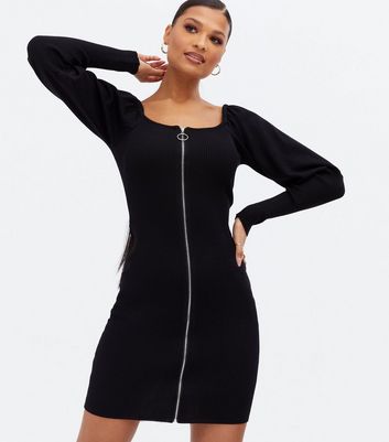 Pink Vanilla Black Knit Zip Front Mini Dress | New Look