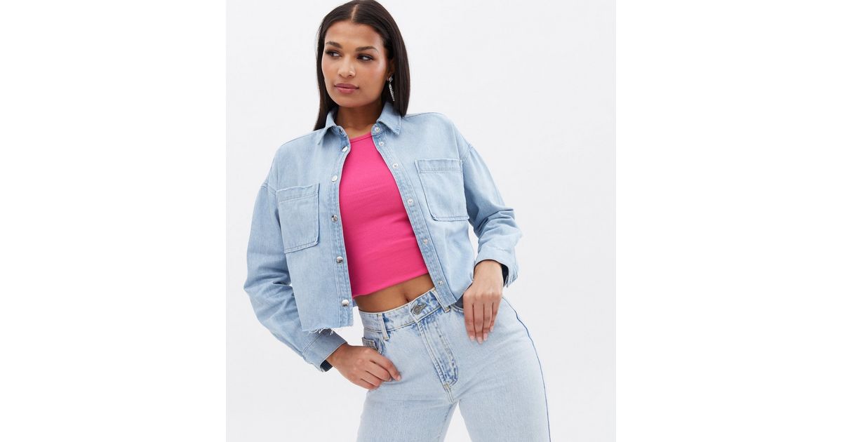 Pale Blue Denim Crop Shirt | New Look