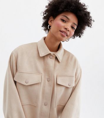 Stone Suedette Shacket | New Look