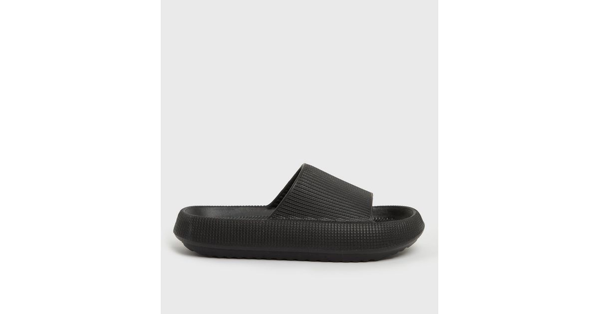 Black Textured Chunky Sliders | New Look