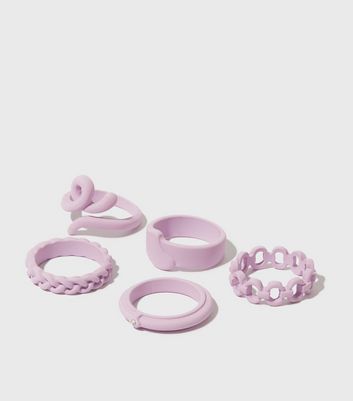 5 Pack Lilac Matte Coated Rings | New Look