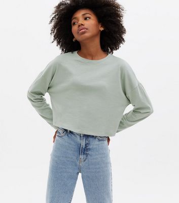 Girls Light Green Long Sleeve Boxy T-Shirt | New Look